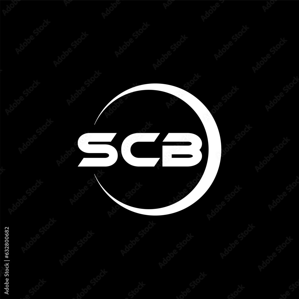 SCB letter logo design with black background in illustrator, cube logo ...