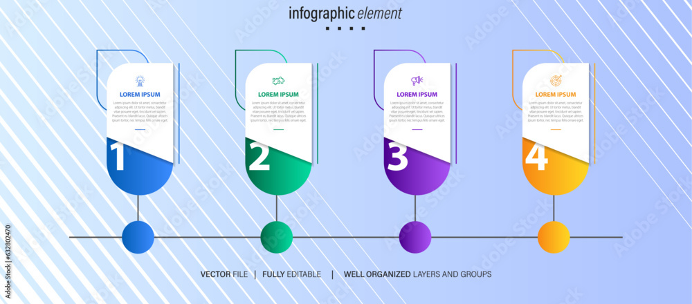 Thin line process business infographic with square template. Vector ...