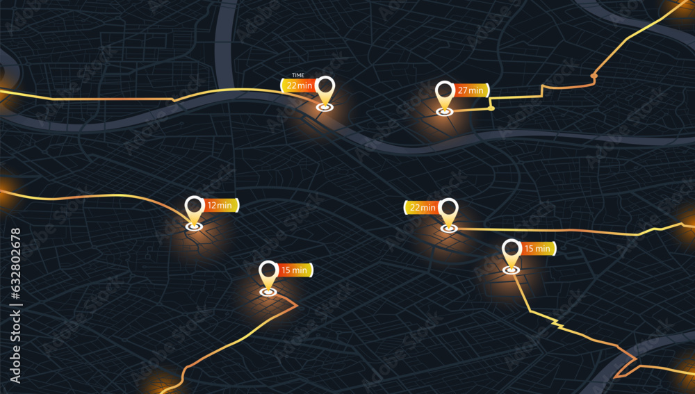 Isometric Map city with gps pins. Direction markers for navigation ...