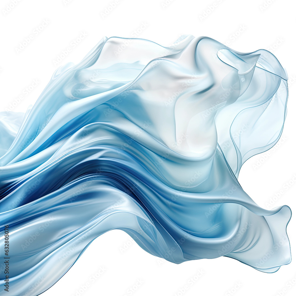 clear blue liquid water flowing soft fabric drapery frozen in an ...