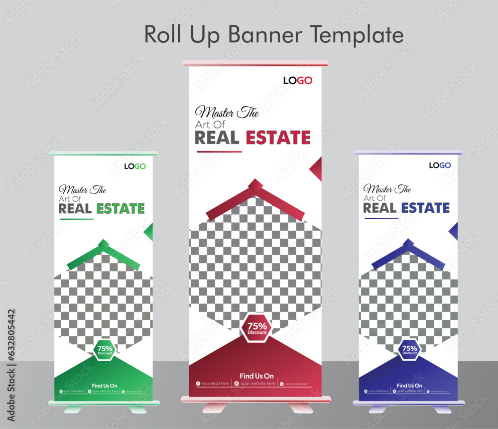 Vetor de modern real estate business agency roll up banner template ...