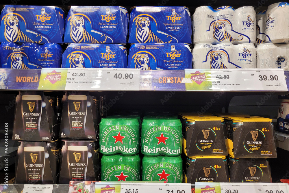 Penang, Malaysia - 4 Aug 2023: Various brand of local and imported cold ...