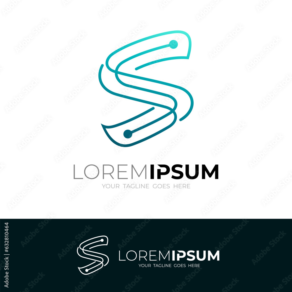 S logo and line technology design template, Letter S logo with simple ...