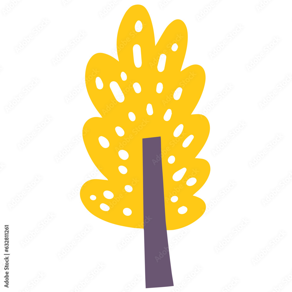 Hand drawn yellow tree in cartoon kids style vector art Stock Vector ...