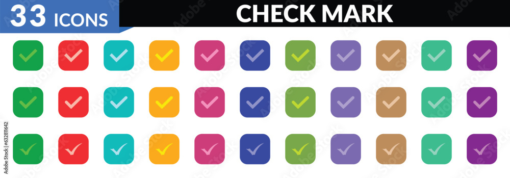 Check mark color symbol elements set. Check mark colorful ractanguler ...