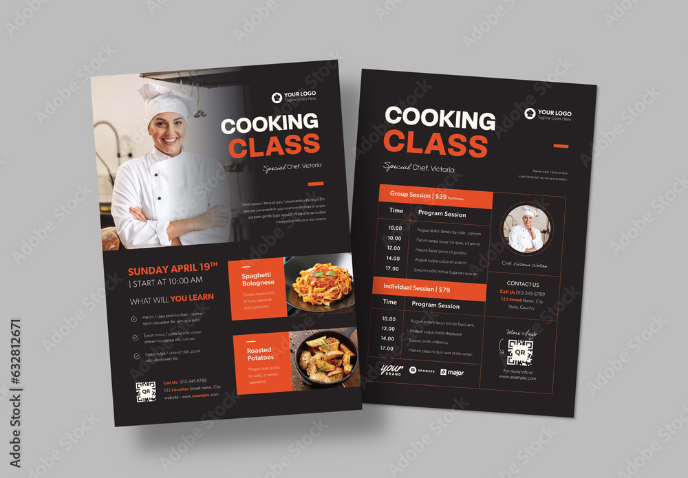 Cooking Class Flyer Layout with Event Schedule Stock Template | Adobe Stock