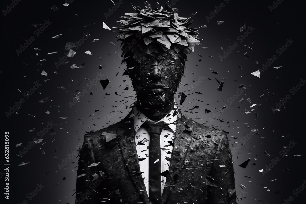 The image of man breaking into pieces look like cube mosaic symbolizes ...