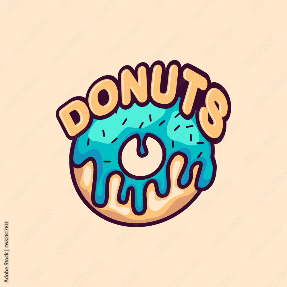 Donut sweet shop logo vector illustration emblem. lettering logo badge ...