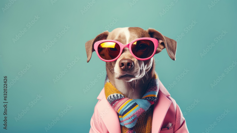 Portrait of DOG in fashion with pastel color background Stock Photo ...