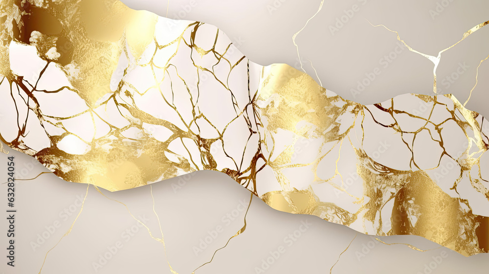 Gold kintsugi crack greeting welcome card on white background Stock ...