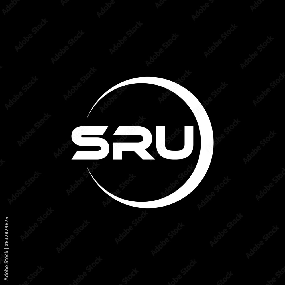 SRU letter logo design with black background in illustrator, cube logo ...