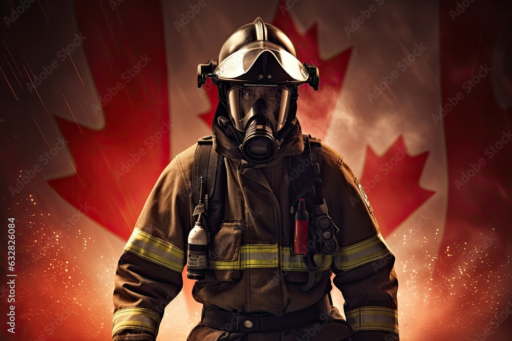 fireman in gear in front of a canadian flag - created using generative ...