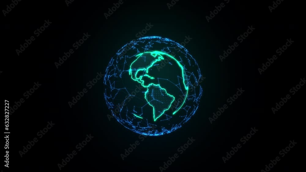 3D futuristic animation of rotating globe of the Earth planet from ...
