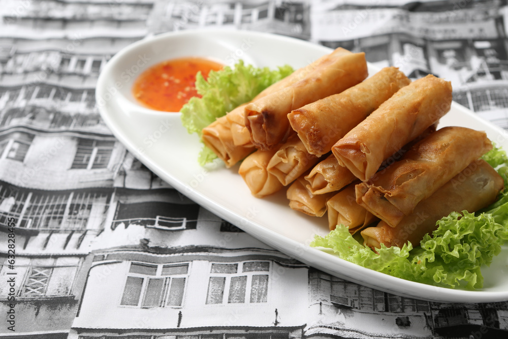 deep fried crispy vegetable spring roll with thai chilli spicy sauce ...