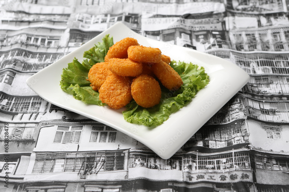 deep fried crispy golden scallops or chicken or fish nugget green salad ...