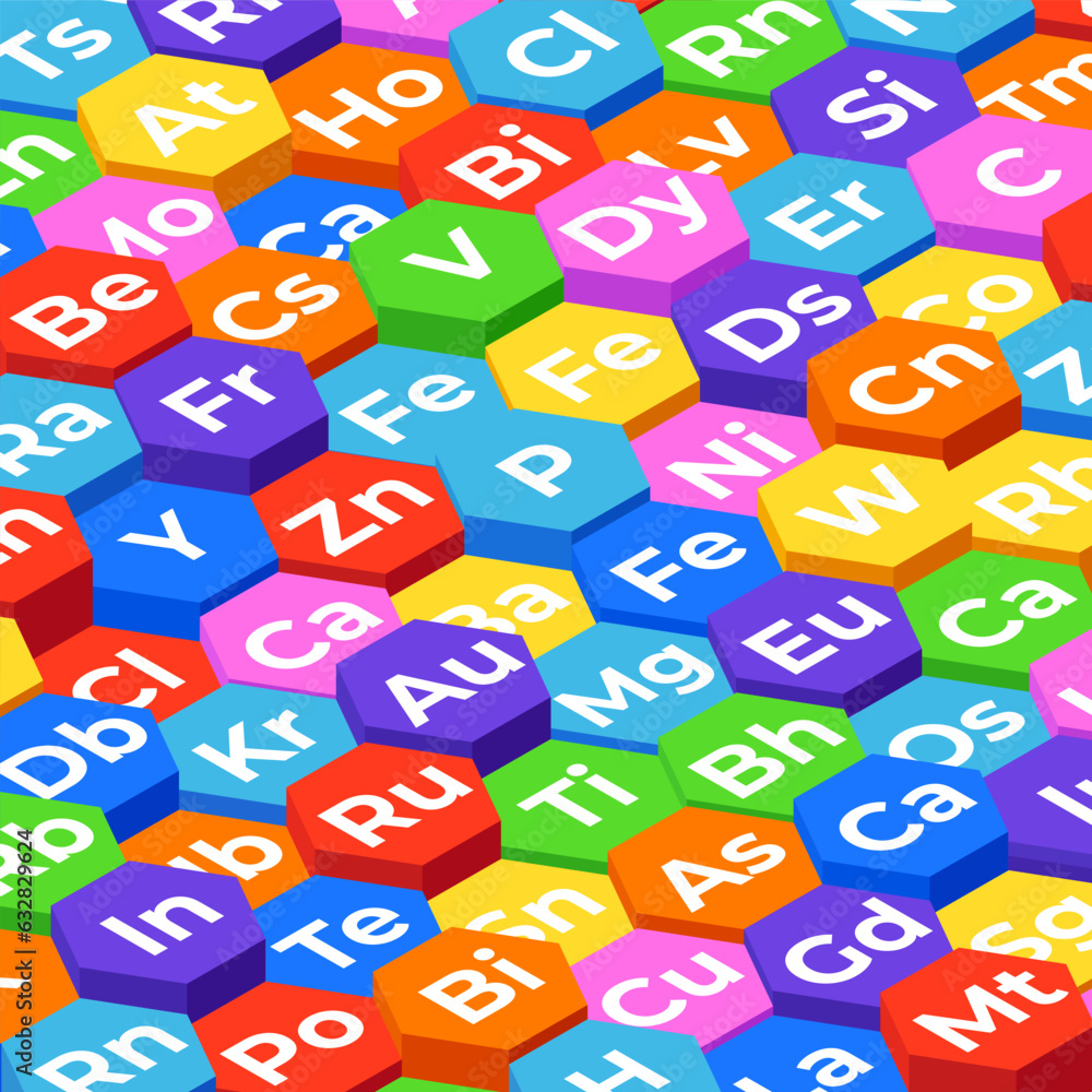 Chemical elements in hexagons of different heights isometric ...