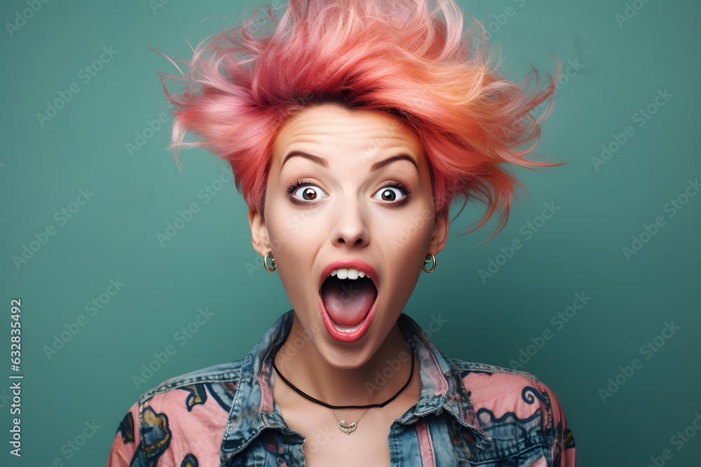 Punk girl rock style, happy punk girl, surprised face, musician, black ...
