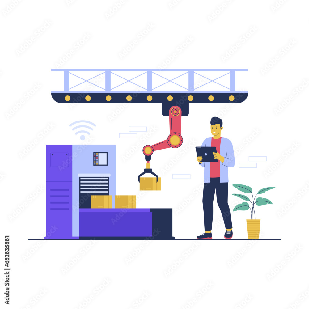 Concept illustration of manufacturing industry automation technology ...