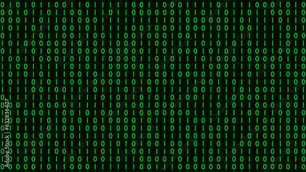 Binary code black and green background with digits moving on screen, Concept of digital age ...