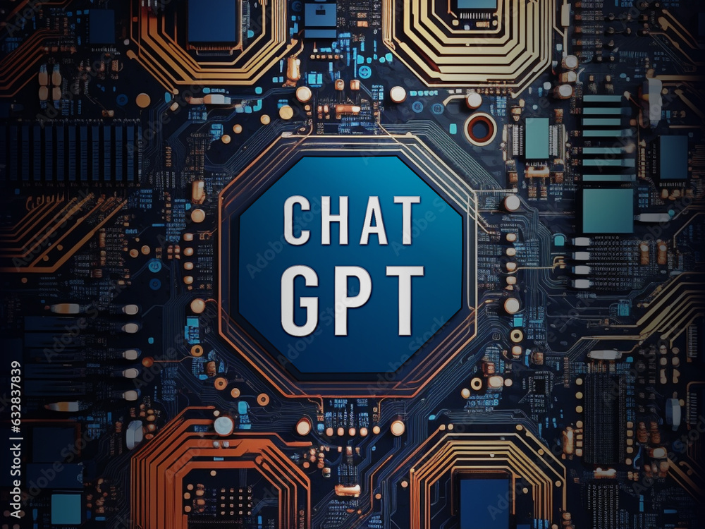 Chat GPT background Artificial intelligence chatbot logo on motherboard ...