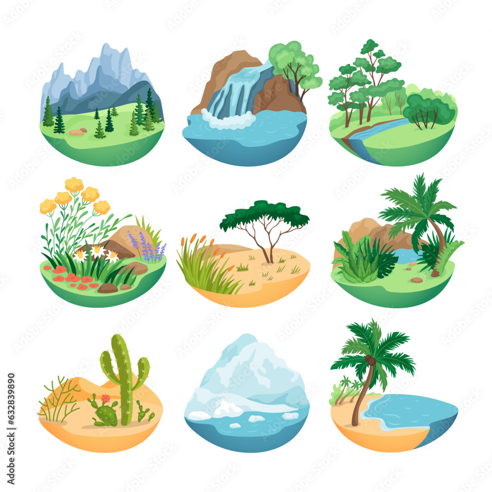 Landscapes with different climate vector illustrations set. Collection ...