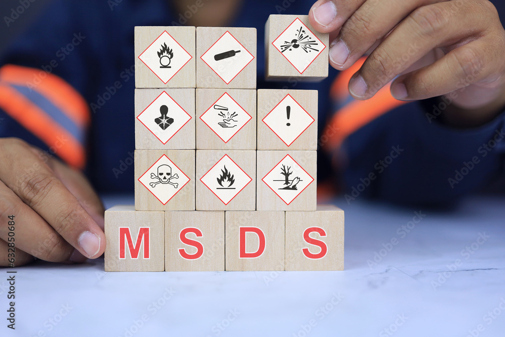 Safety staff arrange the warning sign of hazardous substances material ...