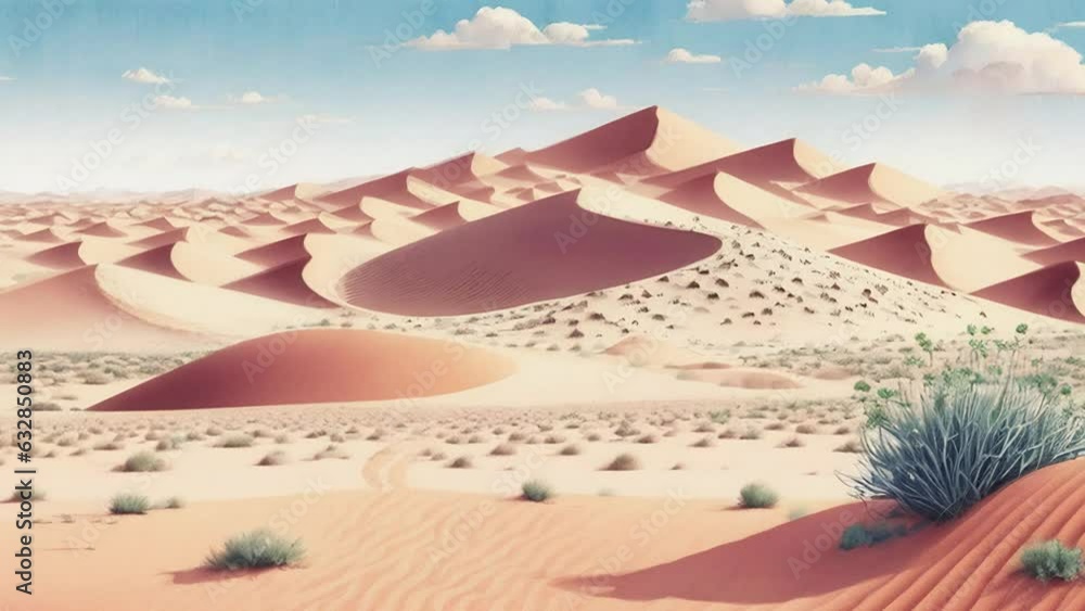 Desert landscape with sand dunes. Sahara desert. Animation with ...