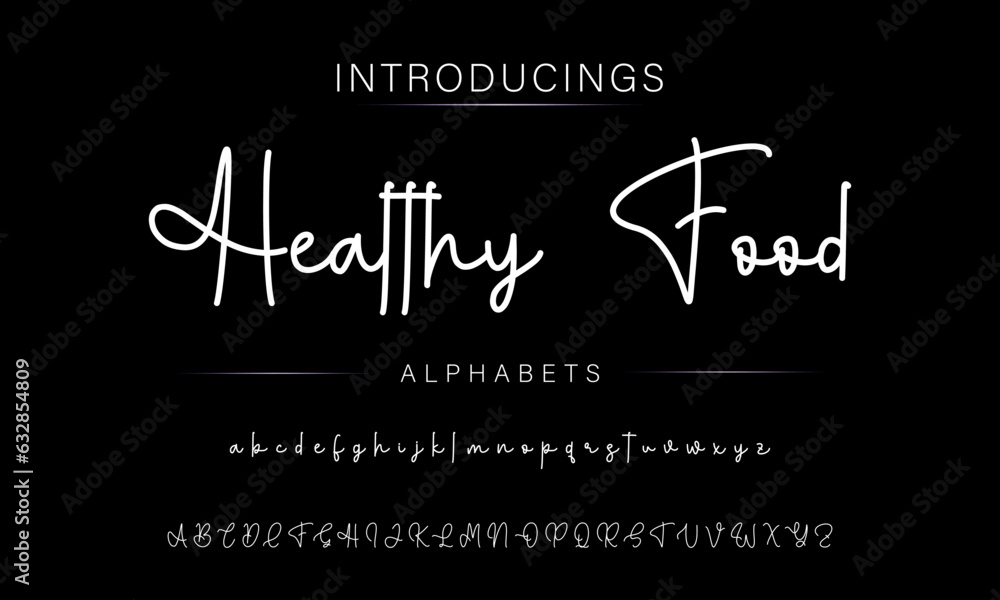 Healthy Food Hand drawn vector alphabet. Modern monoline signature ...