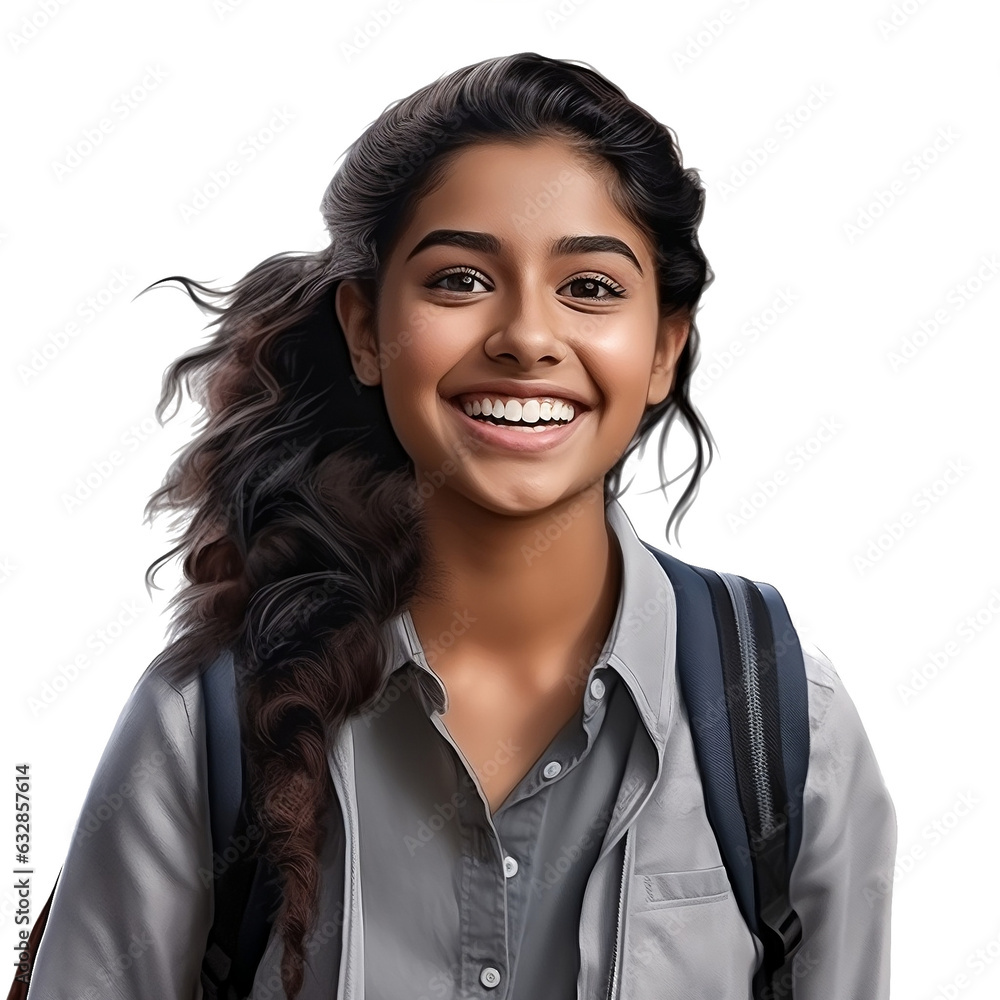 Indian student smiling happily studying on transparent background Stock ...