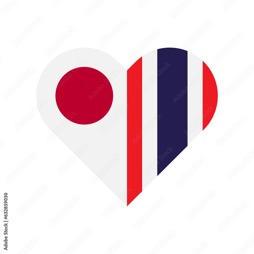 unity concept. heart shape icon of japan and thailand flags. vector ...