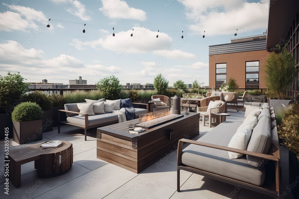 Rooftop Lounge: Create a set of images that showcase a chic, modern ...
