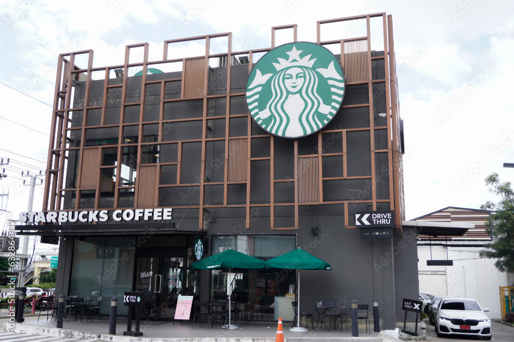 Bangkok, Thailand, August 9, 2023. Starbucks coffee shop, The Paseo ...