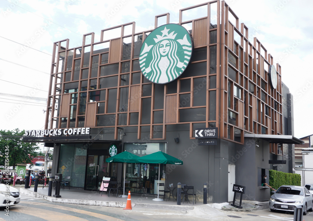 Bangkok, Thailand, August 9, 2023. Starbucks coffee shop, The Paseo ...