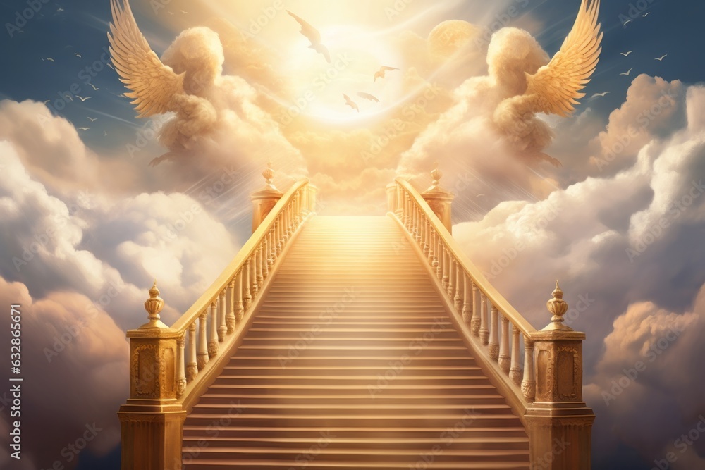 Heavenly Christmas: Step Ladder and Angelic Clouds in a Magical Winter ...
