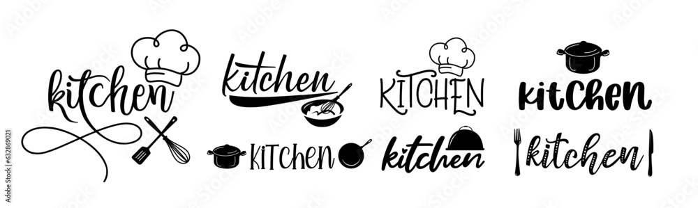 Kitchen. Vector logo set. Design for poster, flyer, banner, menu cafe ...