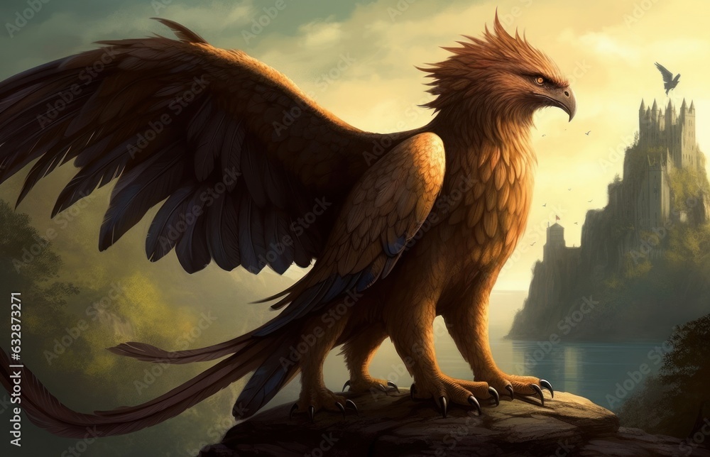 Generative AI illustration of legendary griffin also known as griffon ...