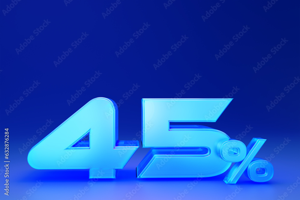 Forty five percent number icon in hot glossy blue on striking blue ...