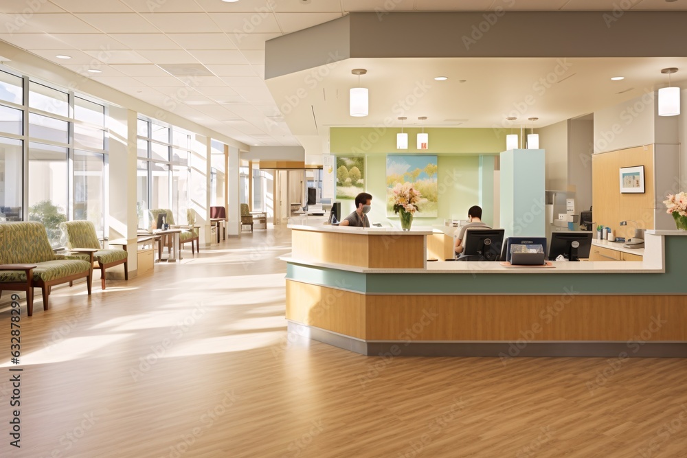 hospital reception area where patients are checking in Stock Photo ...