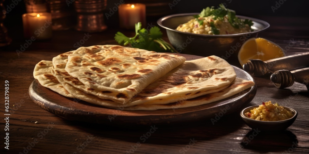 Appetizing Indian Chapati, in a restaurant. Indian national dish ...