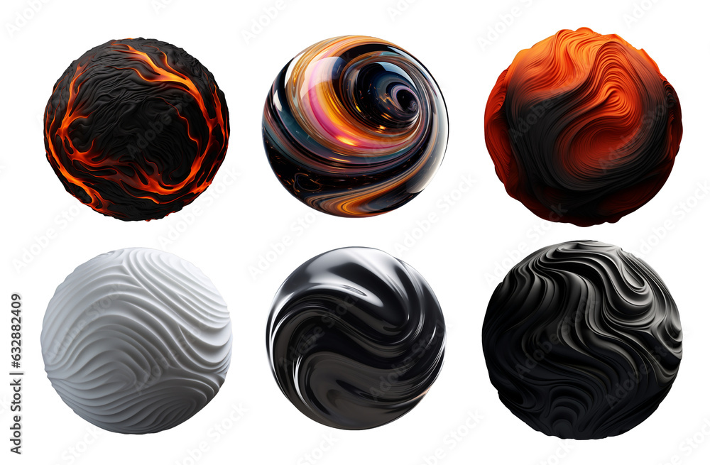 Bold volcanic wavy sphere shapes set isolated. Colorful abstract melted ...