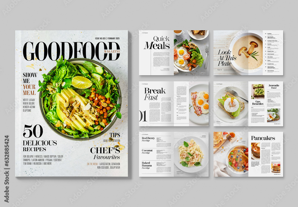Food Cooking Magazine Layout Stock Template | Adobe Stock