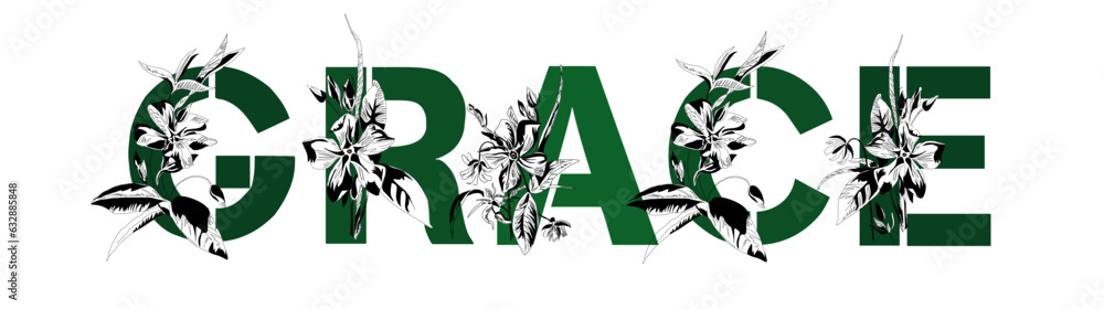 Woman's name Grace. Font composition named GRACE. Decorative floral ...