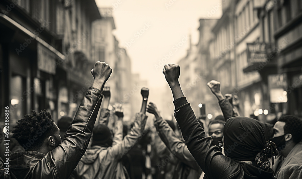 BLM raised fist for anti-racism protest against racial inequality ...