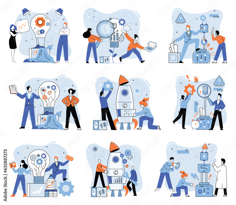 Team solving problems Problem solving Union and teamwork Collaborating for find idea to solve a ...