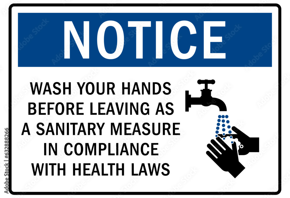 Hand wash sign and labels wash your hands before leaving as a sanitary ...