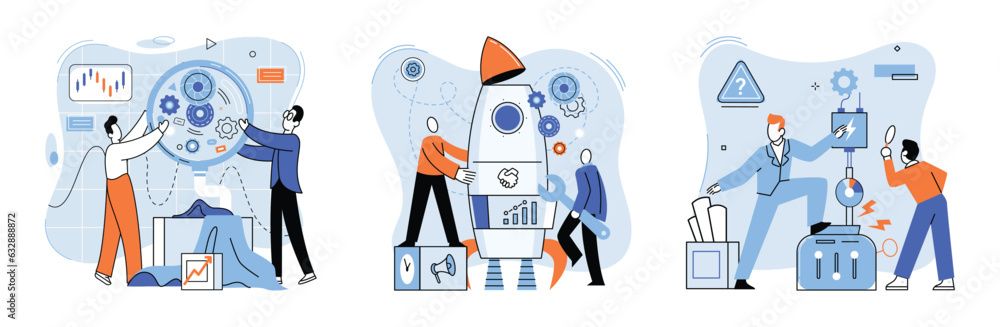 Team solving problems. Working collaboration, enterprise cooperation, colleagues mutual ...