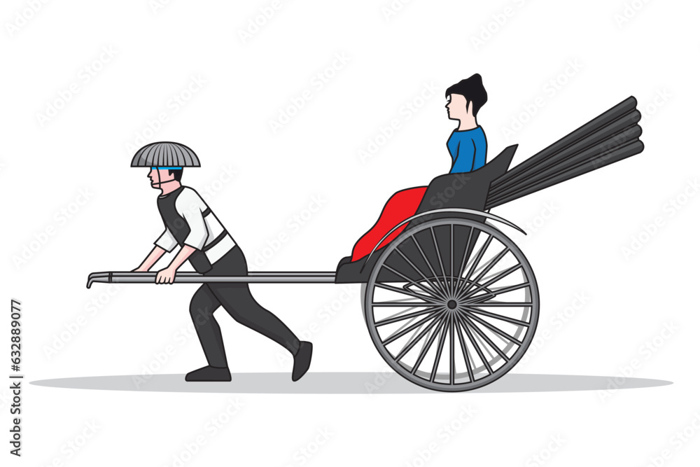 rickshaw puller symbol logo icon with lady or woman passenger drawing ...