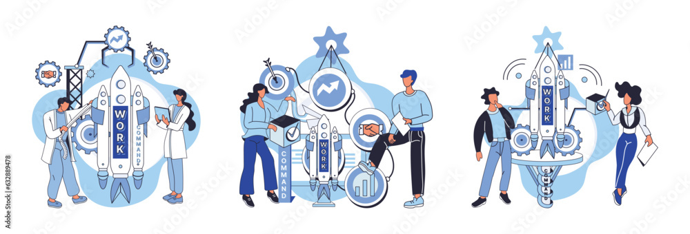 Team solving complex problems. Teamwork vector illustration metaphor. People team working ...