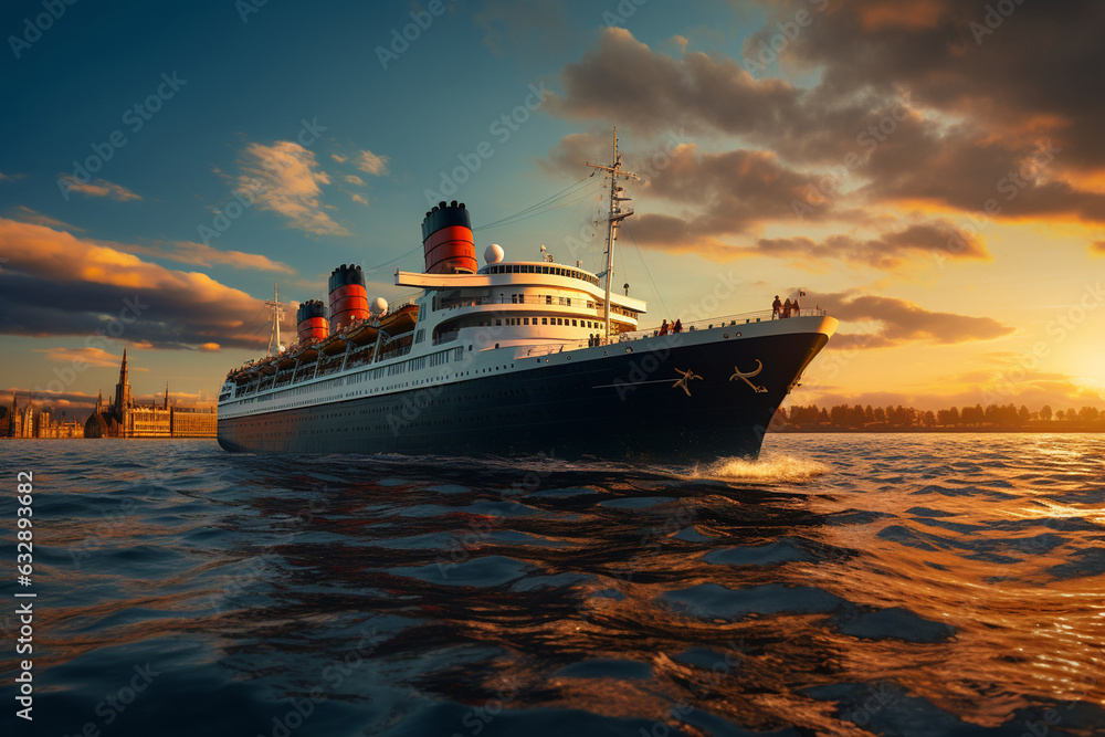 classic transatlantic cruise, sailing across the open ocean, capturing ...