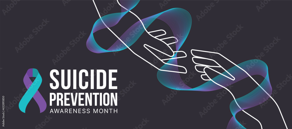 Suicide prevention awareness month - Line White hand to hand care and ...